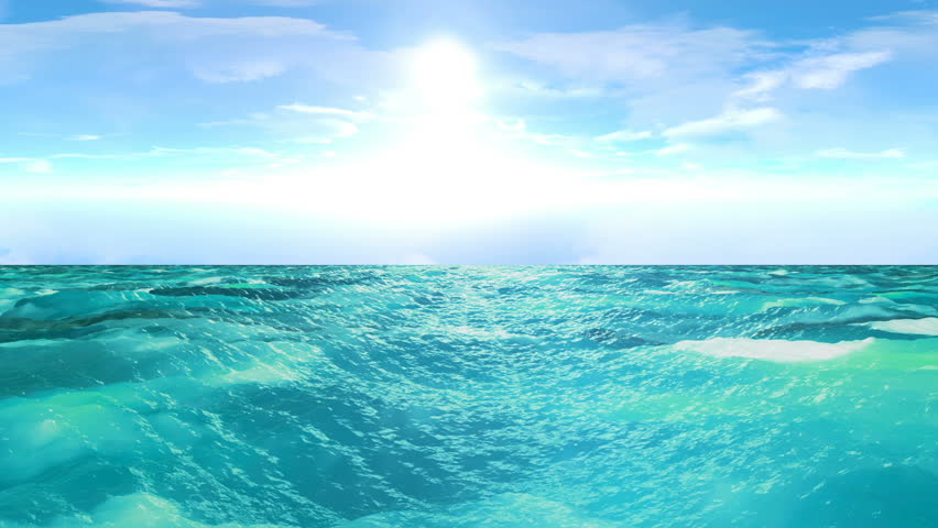 Flight Over Azure Water Of Sea, Animation Above The Sea Waves Facing ...