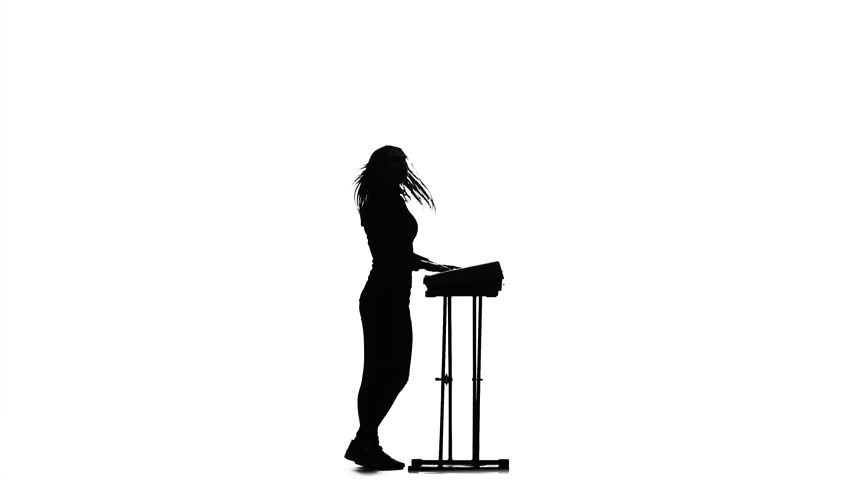Woman Dj Playing The Piano. Silhouette On A White Background Stock ...