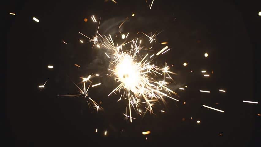 Sparkler Over Black (HD). Gun Powder Sparks Shot Against Deep Dark ...