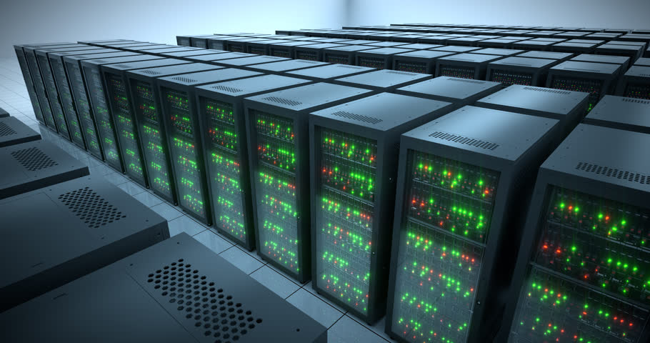 4k Data Center Cloud Servers And Storage. Web Server. Racks And Lights ...