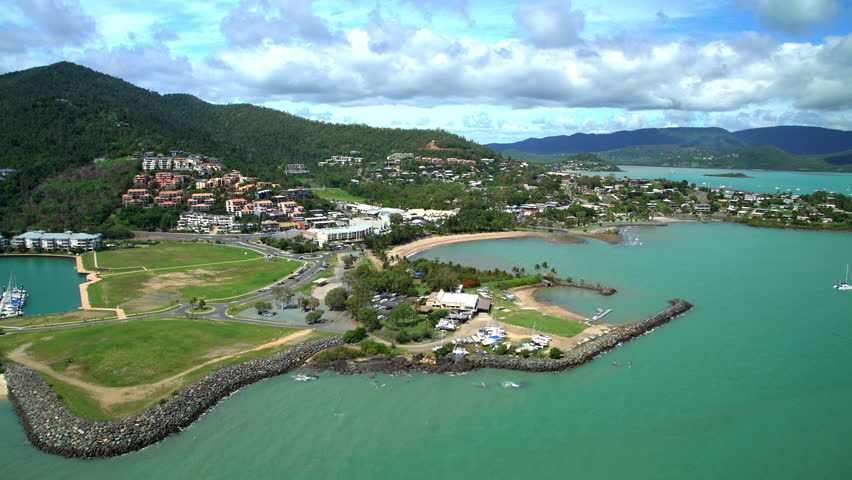 Aerial Airlie Beach Australia Whitsunday Islands Coral Sea Pioneer Bay ...