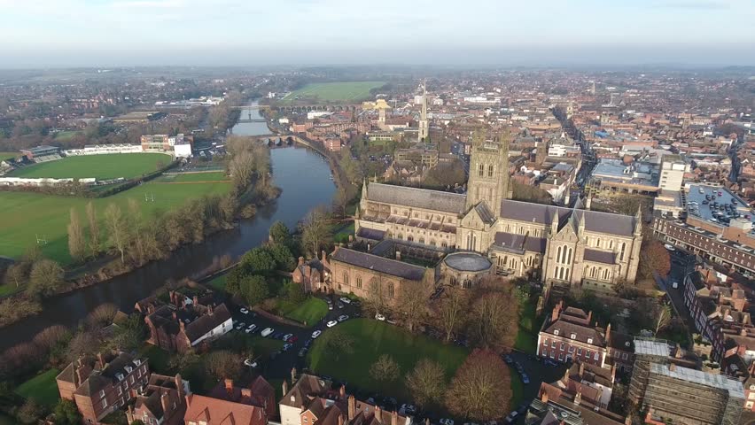 Aerial View of Worcester Cathedral Stock Footage Video (100% Royalty ...