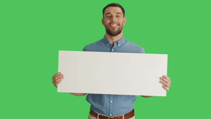 Mid Shot Of Black Man Raising And Holding A White Board. Smiling ...