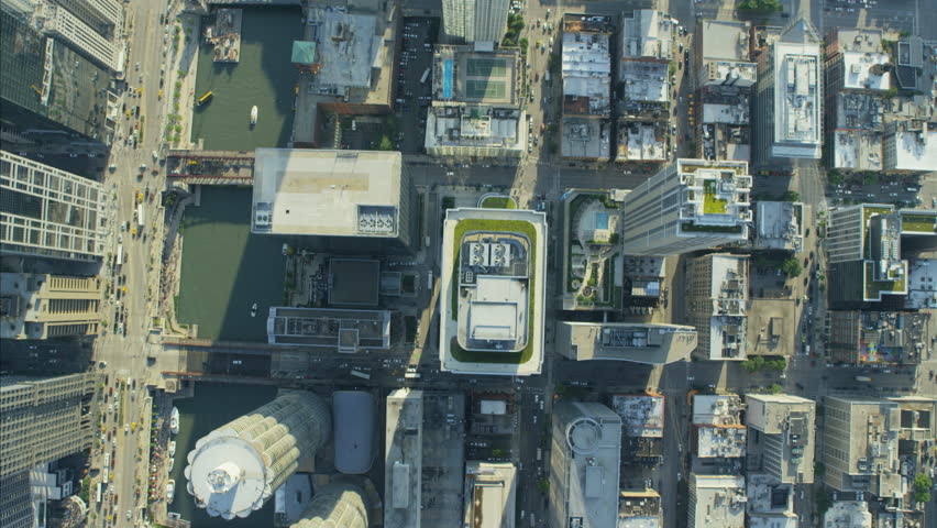 Aerial Vertical Overhead Rooftop View Of Metropolitan Chicago City ...
