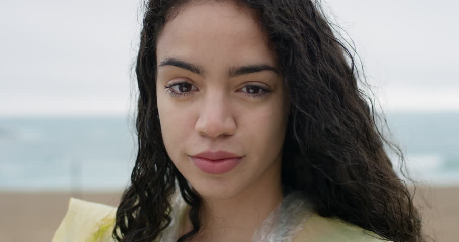 Close Up Portrait Of Man Serious Face Wet Hair Blowing In Wind In Rainy ...