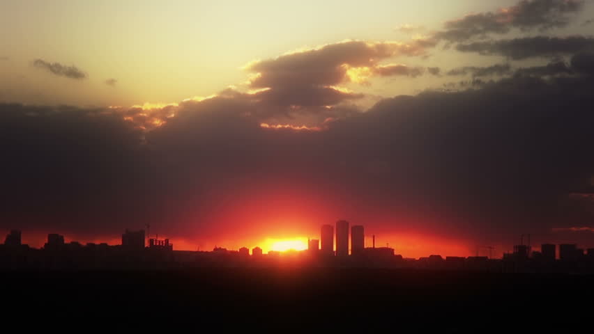 Beautiful Red Sunset To Night Transition Over Downtown Los Angeles ...