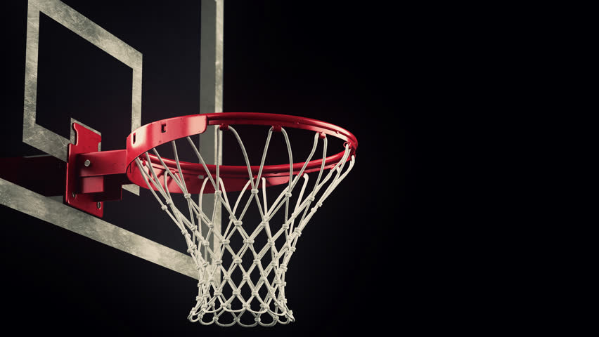 Throw In A Basketball Hoop On A Black Background, The Ball Hits The ...