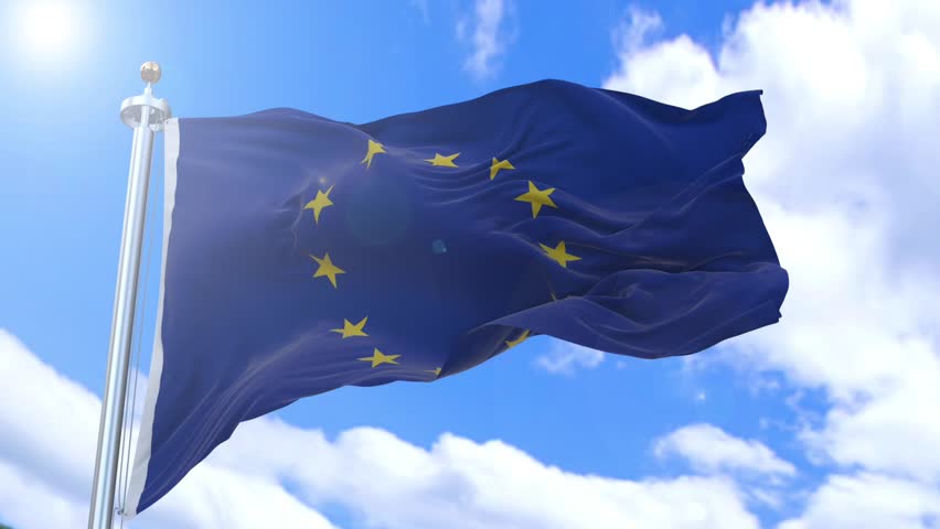 Close-up Of European Union Flags Waving In Front Of European Parliament ...