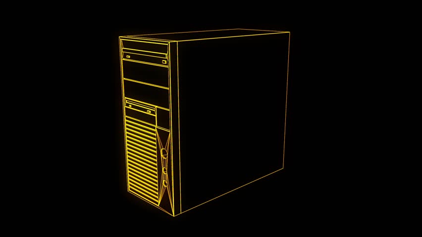 PC Tower In Hologram Wireframe Style. Nice 3D Rendering Stock Footage ...
