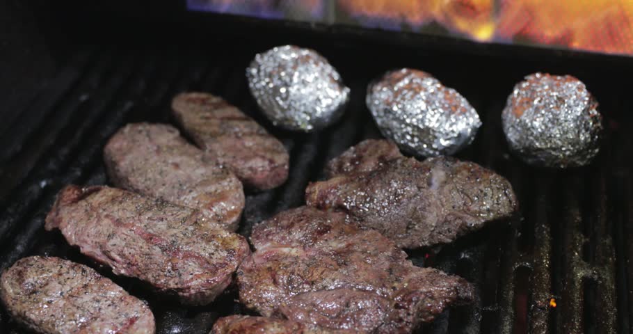 4k Video, Cooking of Stakes Stock Footage Video (100% Royalty-free ...