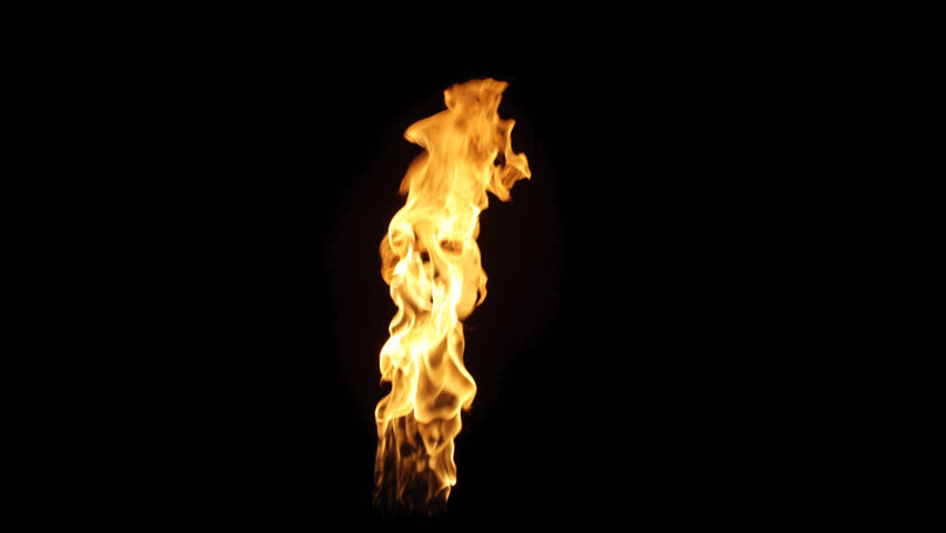 A Set Of 4 Isolated Fire Flames, Slow Motion Gas Ignition From Bottom ...