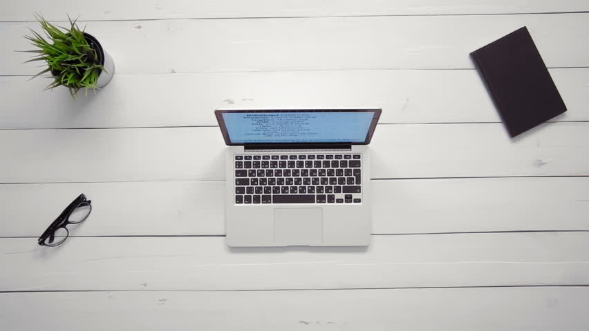 Top View Male Hands Working On Laptop Computer With Green Screen At ...