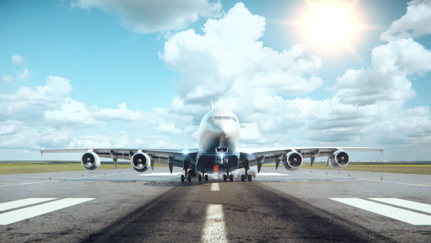 Big Airplane Landing. Front View. Stock Footage Video (100% Royalty ...