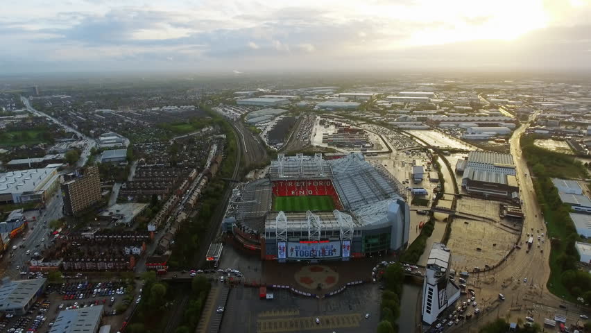 Aerial View Of Manchester Cityscape And Manchester United's Iconic ...