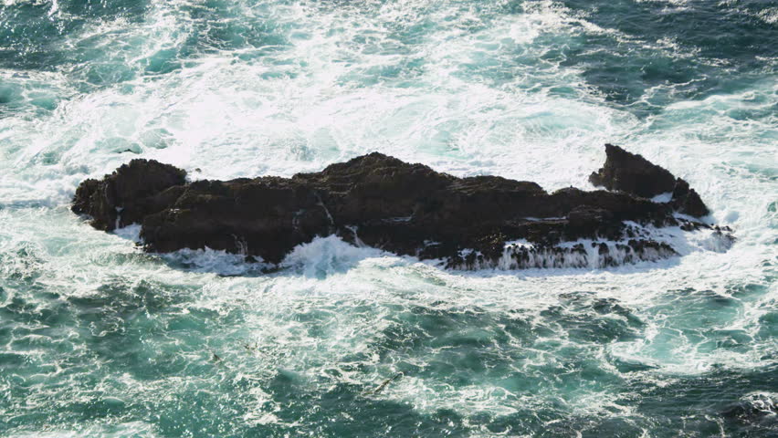 Powerful Tidal Waves Crashing Onto Jagged Rocks Coastal Waters Slow ...