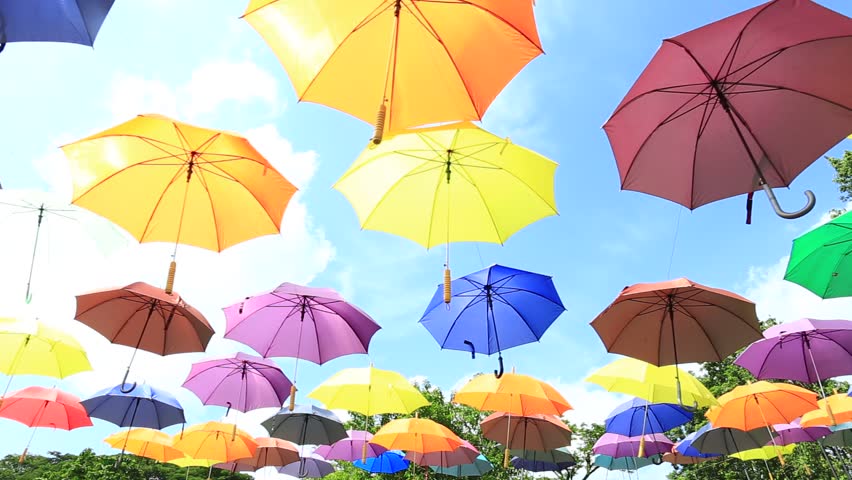 Colorful Umbrellas. Color Umbrellas Urban Decoration. Stock Footage ...
