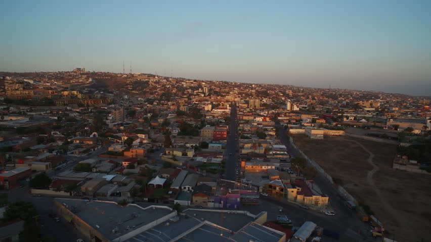 Aerial View Of Street Traffic And Residential Neighborhood At Sunset ...