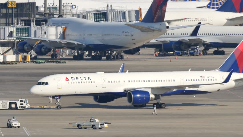 ATLANTA - 2014: Delta Airlines Hangar With A Parked Commercial ...