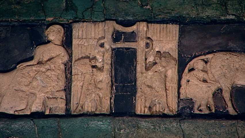 BAGHDAD, IRAQ - CIRCA 2002: Sumerian Frieze With Inlay Of A Wine Bearer ...