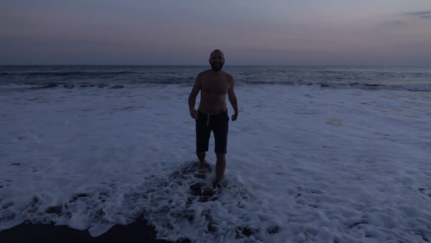 Handsome Man Walking Towards The Sea In Slow Motion Stock Footage Video ...