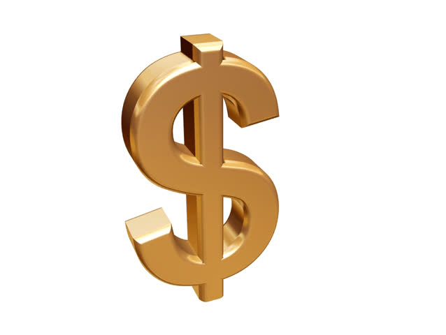 Gold Dollar (money Sign, Rotates Around Its Axis). 3D Render. Available ...