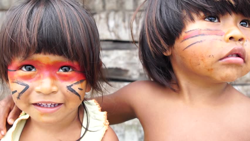 Cute Native Brazilian Child From Tupi Guarani Tribe, Brazil Stock ...