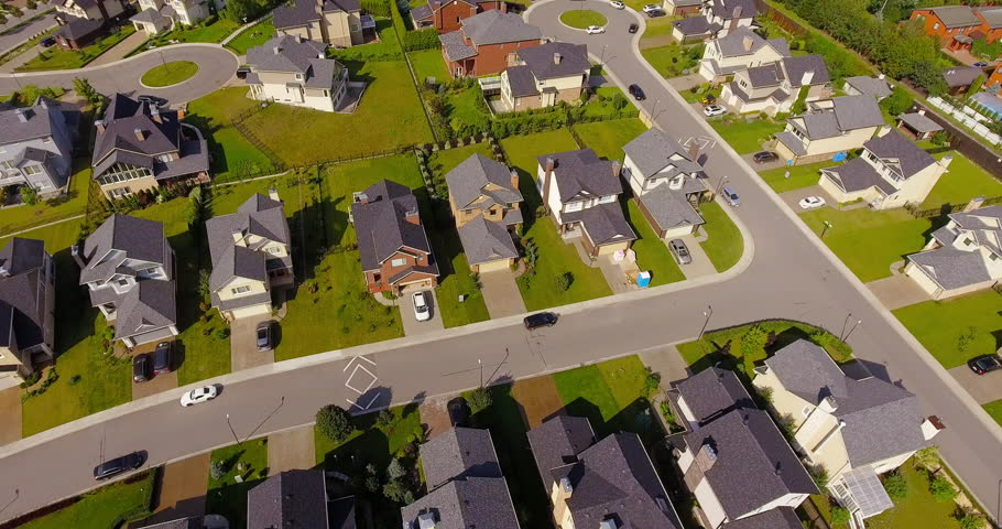 Aerial Overhead View Of Residential Neighborhood In The Suburbs Of ...