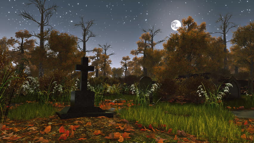 Old tombstone at abandoned overgrown graveyard among için Stok Video ...