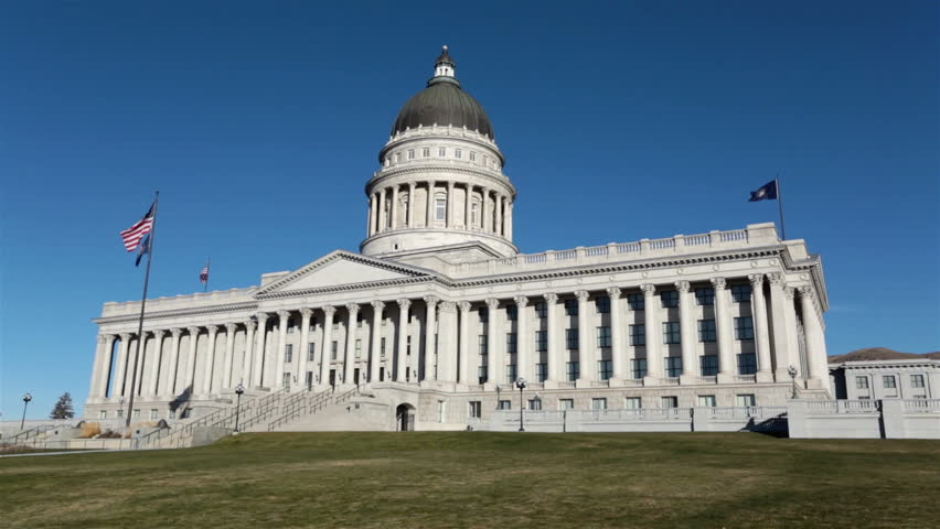 Utah State Capital Building Front Flags.Capitol Building High On A Hill ...