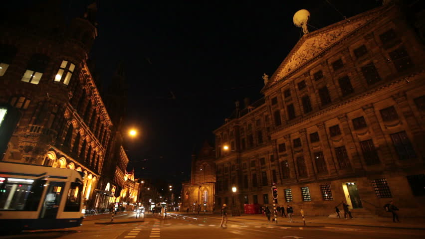 Stock video of amsterdam dam square at night | 3226285 | Shutterstock
