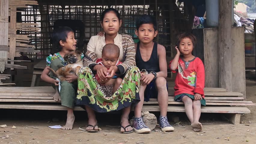 MRAUK-U, MYANMAR - JANUARY 28, 2016: Unidentified Poor Family Sits On ...