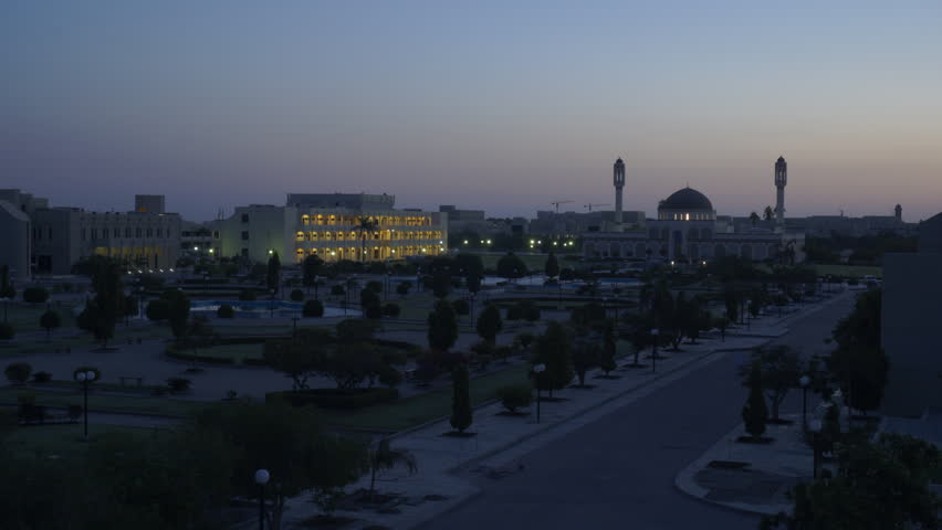 Aerial Time Lapse Of A Beautiful Bawshar Mosque At Sunset In Muscat ...