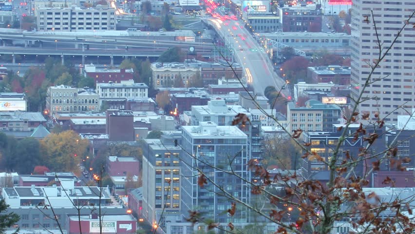 Portland Oregon City Downtown Time Lapse With Traffic From Dusk To ...
