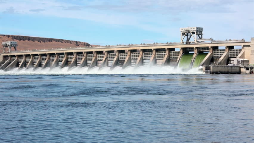 McNary Dam Columbia River Spillway Down Stream. 1.4-mile Concrete Dam ...