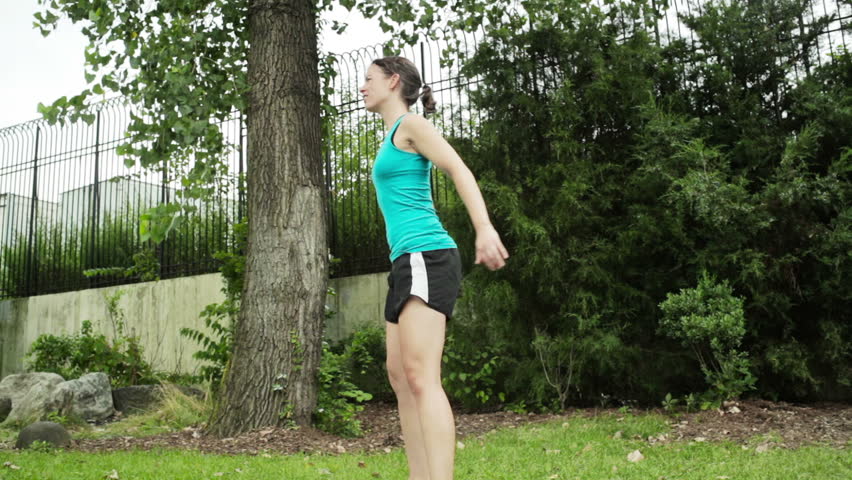 Close Up Front View Of Beautiful Slim Fit Athletic Woman Outdoor Doing ...