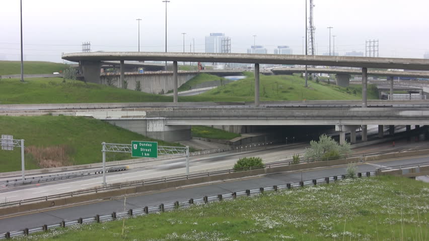 Highway Offramp At Intersection Of The 427 And QEW Highways In ...