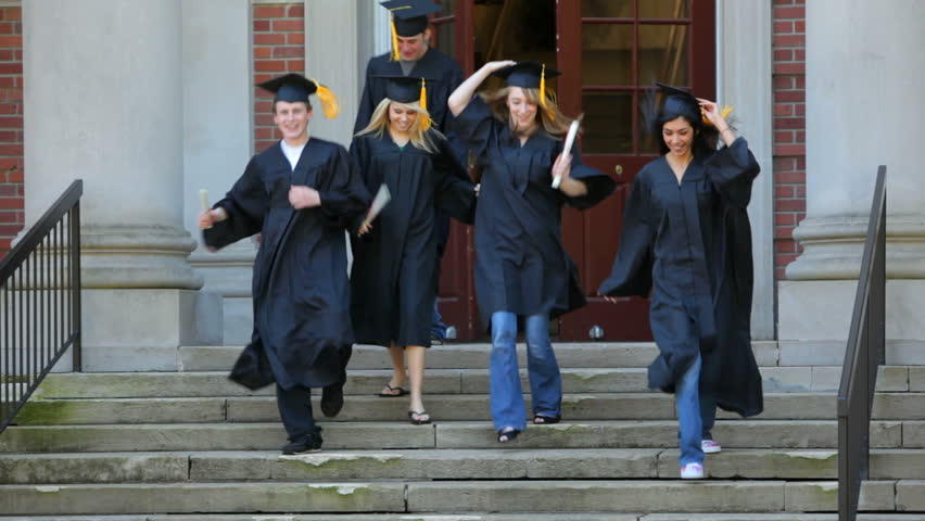 Happy Graduates Running from School Stock Footage Video (100% Royalty ...