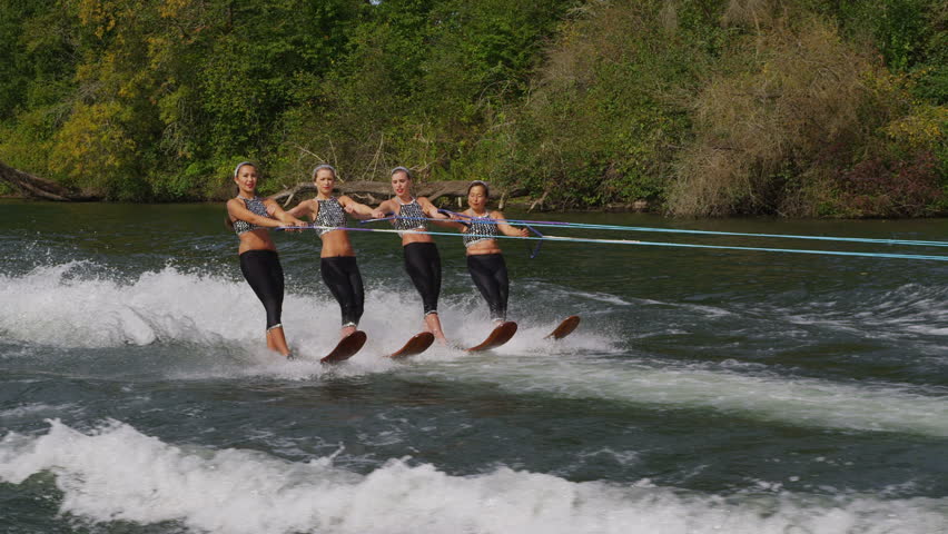 Water Ski Team Performers, Slow Stock Footage Video (100% Royalty-free ...
