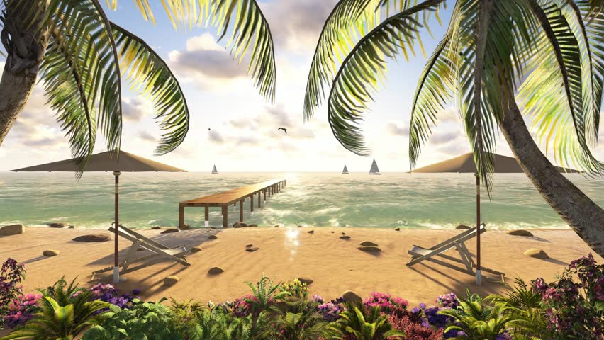 Hot Tropical Summer Day - Idyllic Tourist Resort Scene With Colorful ...