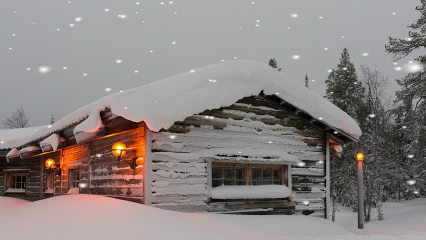 Beautiful Ethereal Winter Scene Of A Snow-covered Log Cabin With ...