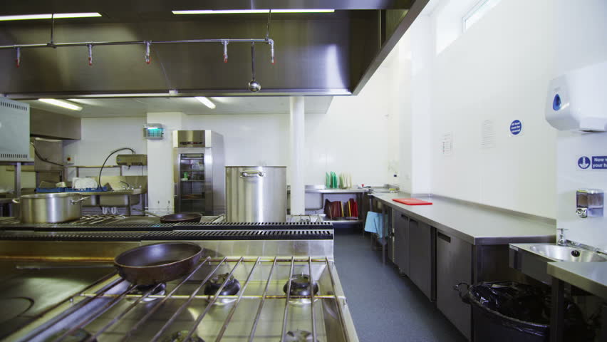 Stock Video Clip of View around an empty commercial kitchen with ...