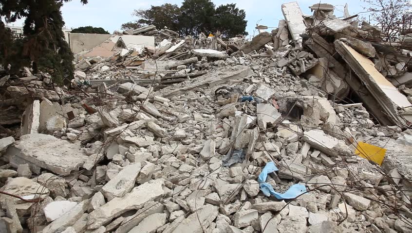 Close-up Of Heavy Demolition Machinery At Work, Crumbling And Moving ...