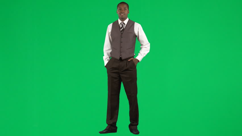 Afro-American Man Singing And Dancing Against Green Screen Stock ...
