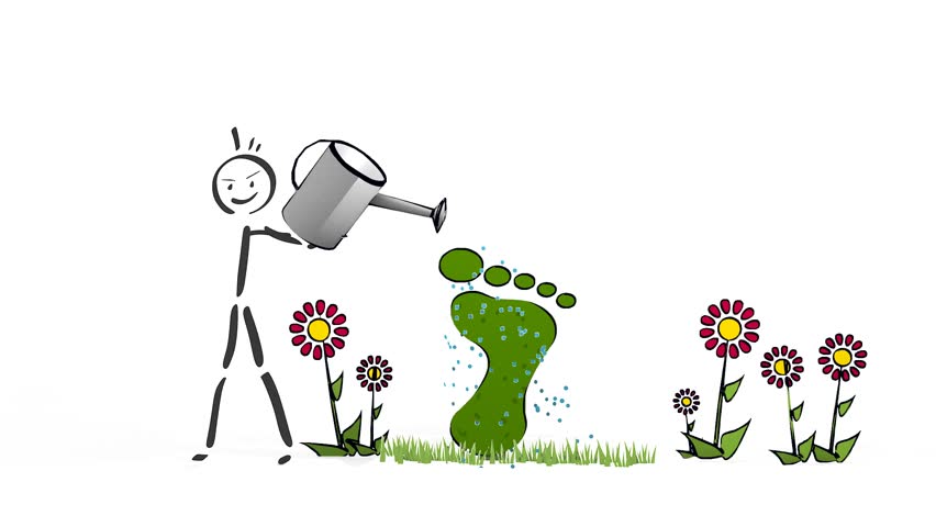 Sktech Stick Man Grows A Scribble Footprint By Watering The Flowers HD ...