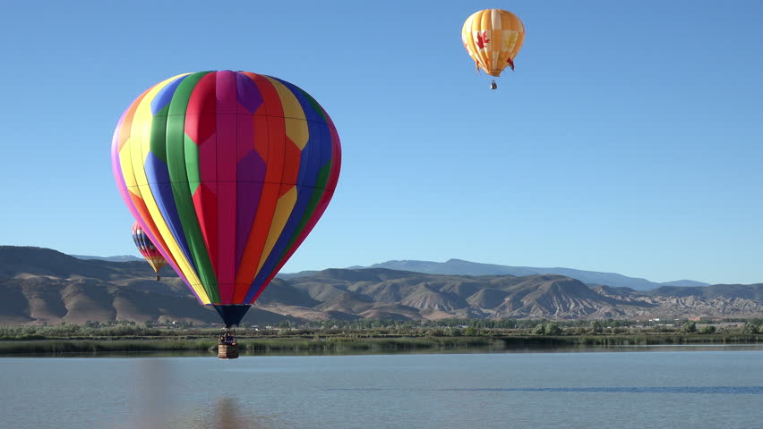 SALINA, UTAH - JUN 2014: Colorful Hot Air Balloon Flight Over Rural ...