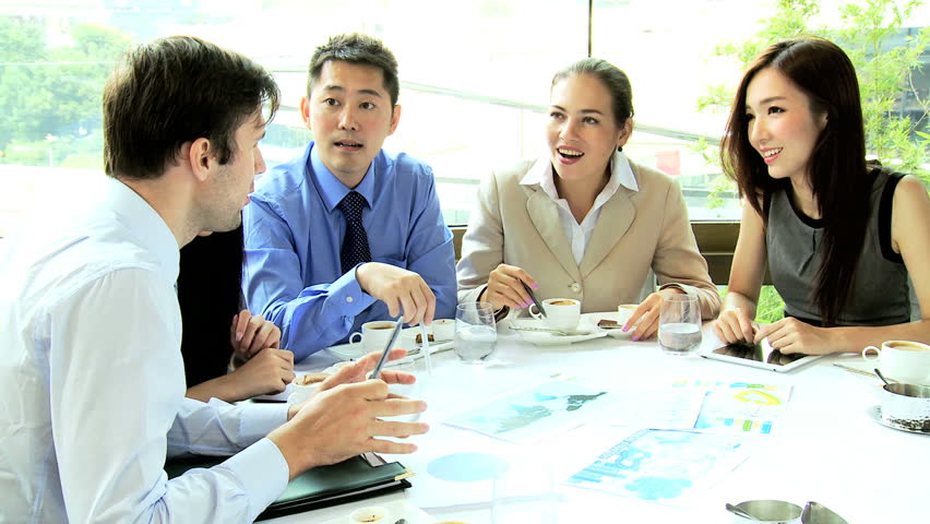 Caucasian Asian Chinese Group Financial Investors Collaborating ...