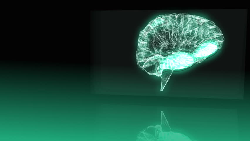 Revolving Transparent Human Brain Graphic With Interface On Green ...