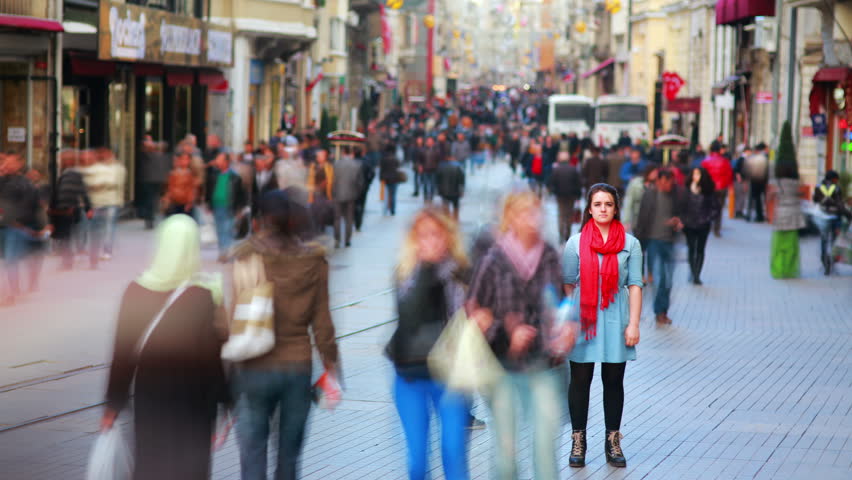 Young Woman Standing In Busy City Street, Fast Motion Time Lapse Stock ...