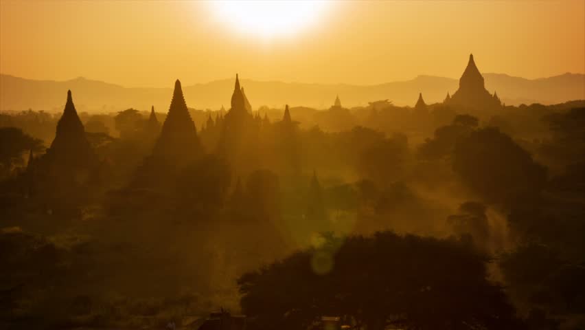 Ancient City Of Bagan Myanmar (Burma) At Sunset Stock Footage Video ...