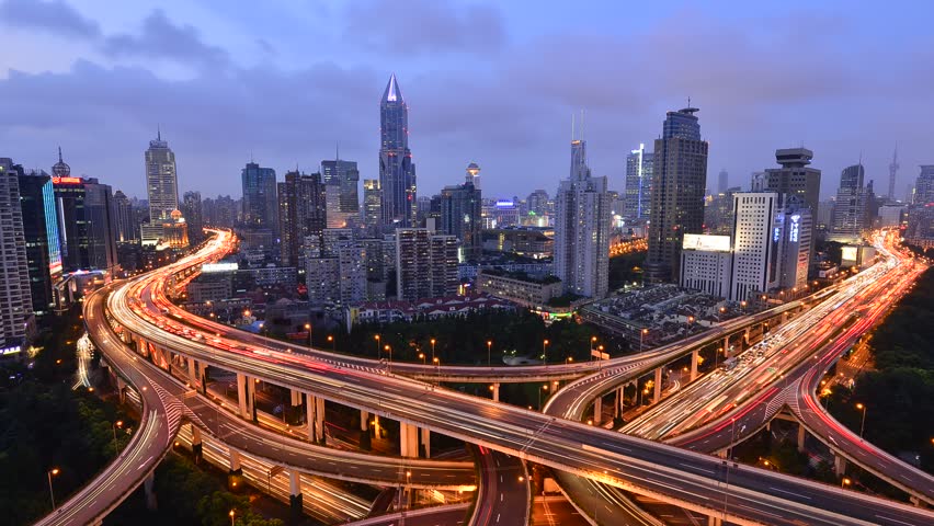 Famous Highway Intersection In Shanghai, China. Many Intersecting ...